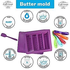 Silicone Butter Mold Set Purple - Holds 8 Tablespoons, 4oz Standard Butter Stick Size, Large Cavity Butter Maker, Non-Stick Butter Tray & spatula, measuring spoons, Ideal For Herb Butter, Brownie Cake