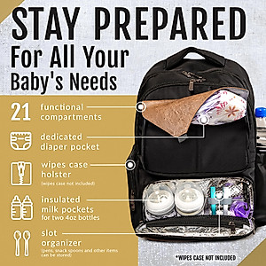 FlyDad - FirstBorn Men's Diaper Backpack, Stylish Diaper Backpack, Dad Diaper Bag, Mens Diaper Bag w/ 21 Compartments, Changing Mat, & Insulated Milk Pockets for Bottles (4oz), Brown Leather Accents