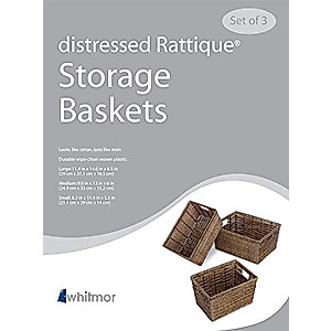 Whitmor Distressed Rattique Storage Baskets Set of 3