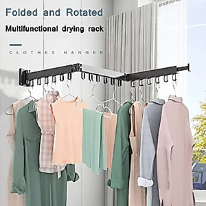 AZHZOLSK Clothes Drying Rack Laundry Space Saver Wall Mounted Retractable & Collapsible(Tri-Fold) Clothes Hanging 18 Windproof Hooks White Color Rack