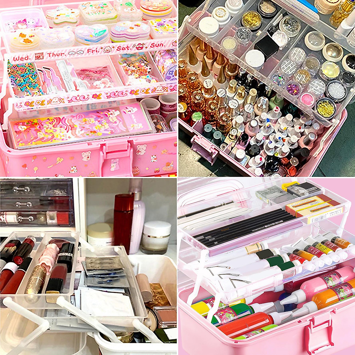 XJKLBYQ Art & Craft,Sewing Box for Sewing Supplies,Carrying Case Sewing Box Organizer Plastic Tool Box with Handle Art Supply Box Art Bin 3-Layer Stackable Art Box Medicine Box