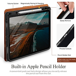 KingBlanc for iPad Pro 12.9 Case 6th/5th/4th/3rd Generation (2022/2021/2020) with Pencil Holder, PU Leather Smart Stand Cover, Auto Sleep/Wake, Apple Pencil2 Charging, Multi-Angle for Typing, Brown