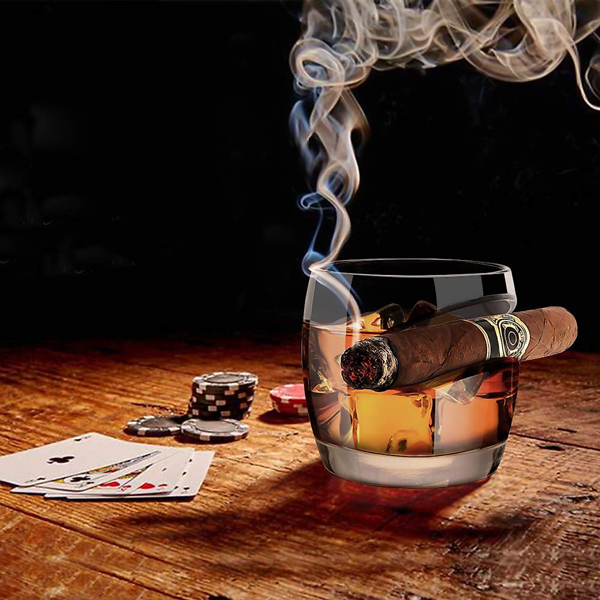 Kollea Old Fashioned Whiskey Cigar Glass, Whiskey Glass 15 Oz with Rest Holder, Gifts for Men Who Have Everything, Elegant Gift Box for Birthday, Father's Day, Christmas, New Year, Thanksgiving