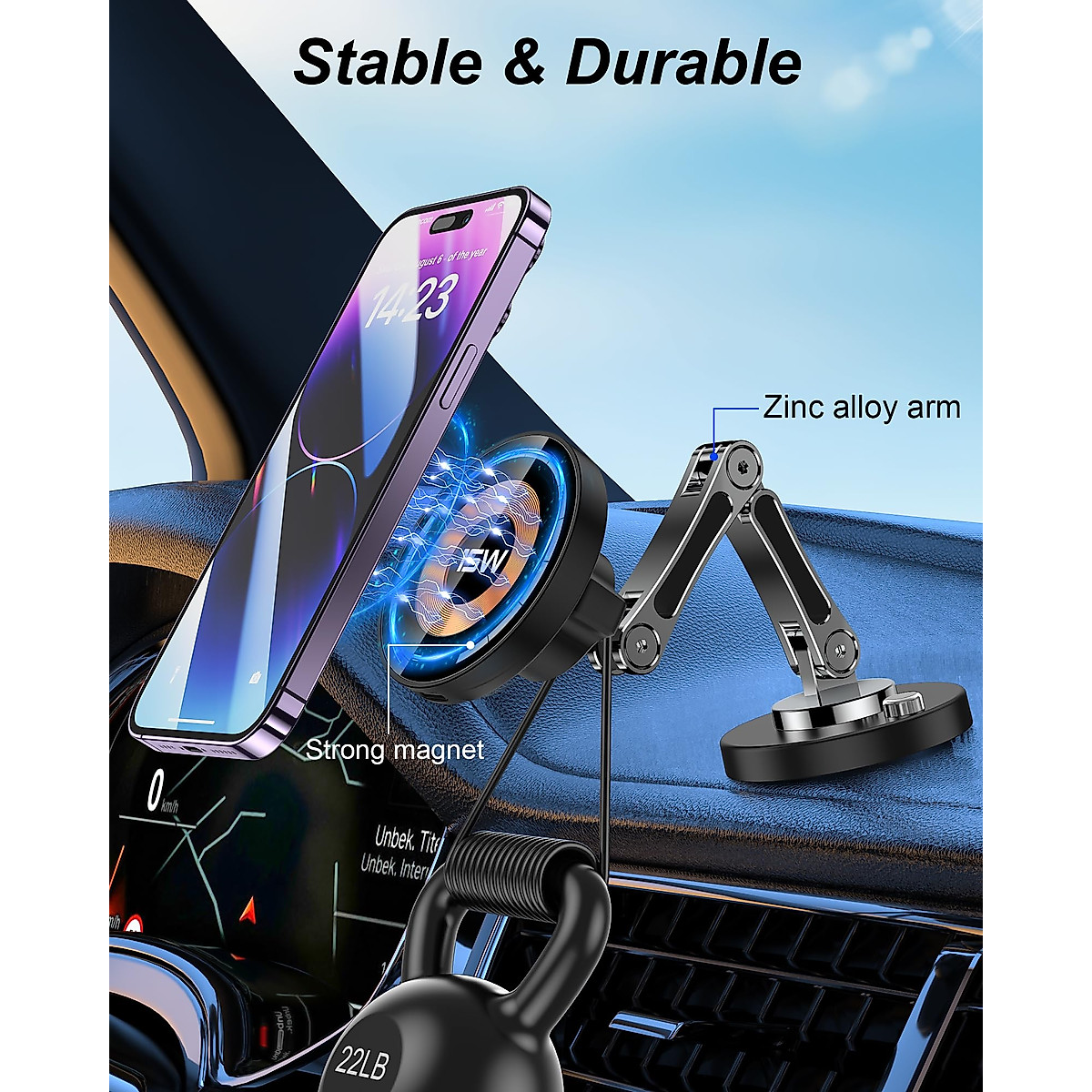 iAXBi Magnetic Car Mount Charger for MagSafe, 15W Wireless Fast Charger Phone Holder for Car with Adhesive, 360° Rotatable Zinc Alloy Handsfree Phone Stand