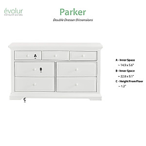 Evolur Parker Double Dresser, Winter White, 54x20.3x32 Inch (Pack of 1)