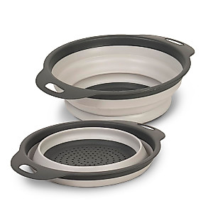 Glad Collapsible Colander Strainer - 2L | Small Pasta Drainer for Kitchen, Vegetables, and Fruit | Round Plastic Foldable Draining Basket for Easy Storage,Grey