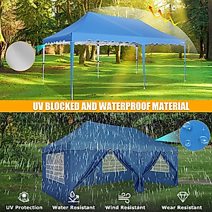 HOTEEL 10x20 Canopy Pop up Canopy with 6 Sidewalls, Easy Setup Canopy Tent Waterproof Tents for Parties with Wheeled Bag, 4 Weight Bag, UV50+ Outdoor Event Tent Vendor Tent, High Roof, Metal Leg, Blue