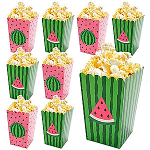 Whaline 24 Pack Watermelon Popcorn Boxes Snack Treat Favor Boxes Melon Print Candy Cookie Container for Watermelon Theme Birthday Favors Movie Night Party Supplies Decoration, 2 Design