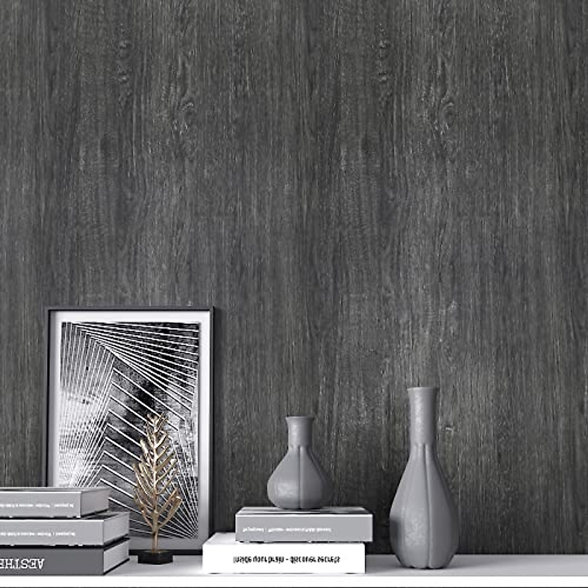 CRE8TIVE 24"x354" Dark Grey Wood Wallpaper Peel and Stick Large Size Self Adhesive Wood Grain Contact Paper Countertops Waterproof Thickened Distressed Wood Vinyl Wrap for Kitchen Cabinets Furniture