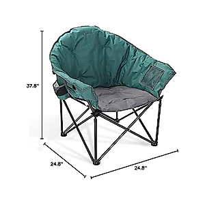 ARROWHEAD OUTDOOR Oversized Heavy-Duty Club Folding Camping Chair w/External Pocket, Cup Holder, Portable, Padded, Moon, Round, Saucer, Supports 330lbs, Carrying Bag, USA-Based Support