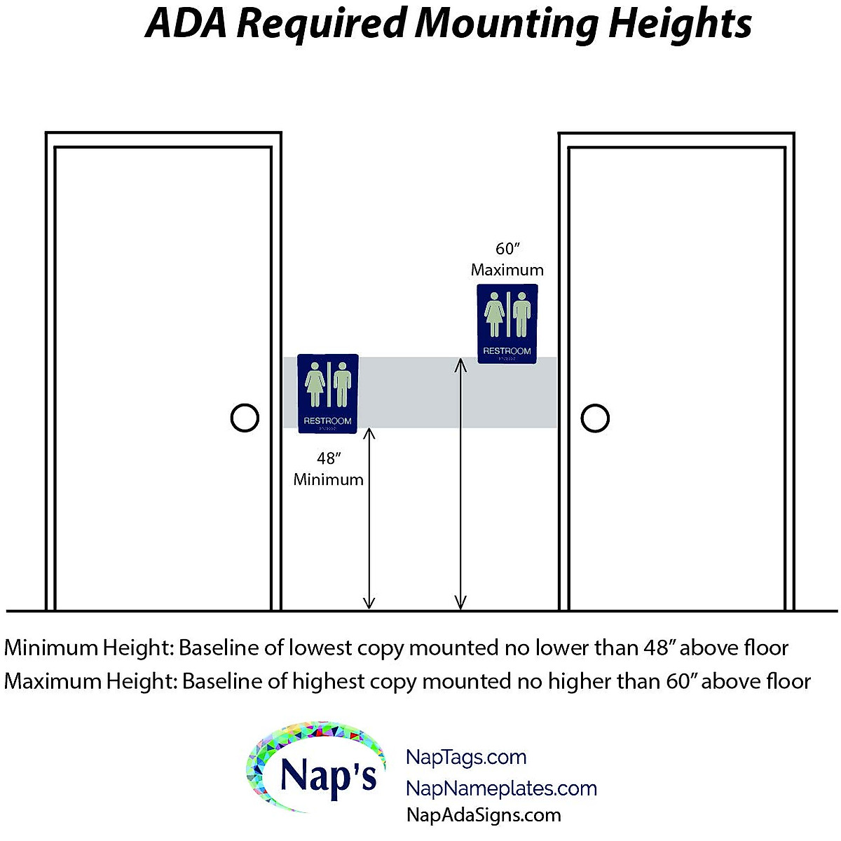 NapTags ADA Compliant Exit Sign, 8" x 4", Emergency Exit, White (White)