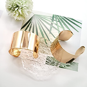 MOZAKA 2 Pcs Cuff Bangle Bracelet for Women Wide Open Cuff Bracelets Gold Sliver Wrist Cuff Wrap Bracelets Adjustable