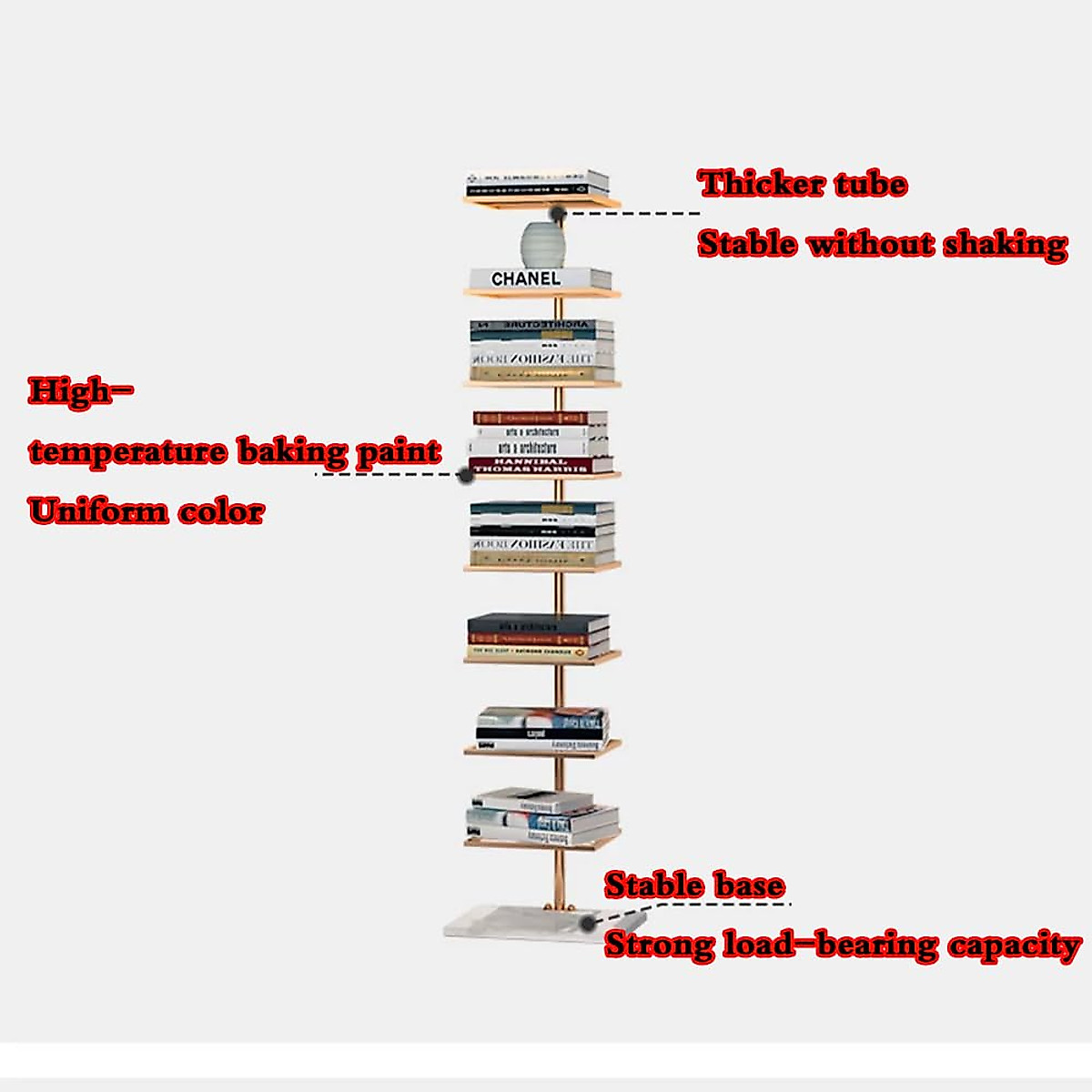 Aurorize Modern Vertical Bookshelf Tower,Floor-to-Ceiling Invisible Bookshelf,Simple Narrow Invisible Bookshelf for Small Space,for Living Room,Bedroom,Office,Gold-13.7x11x59in