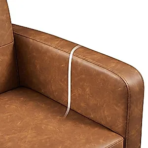Yaheetech Mid-Century Accent Chairs, PU Leather Modern Upholstered Living Room Chair, Cozy Armchair Button Tufted Back and Wood Legs for Bedroom/Office/Cafe, Retro Brown