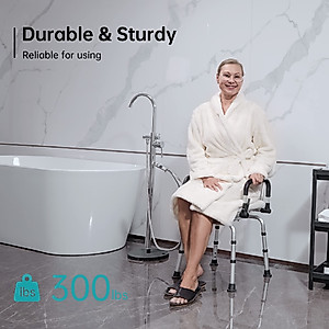 ELENKER Swivel Shower Chair for Inside Shower, Adjustable Pivoting Bath Chair and Medical Grade Rotating Shower Seat with Liftable Armrests and Backrest