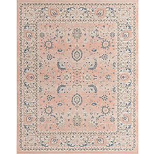 Unique Loom Whitney Collection Traditional Border Area Rug (8' 0 x 10' 0 Rectangular, Powder Pink)