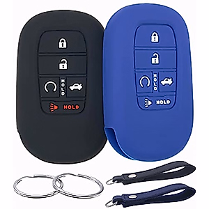REPROTECTING Silicone Rubber Key Fob Cover Compatible with (5 Buttons) 2022 2023 Honda Accord Civic HR-V CR-V Pilot Sport SI EX EX-L Touring (Black Blue)