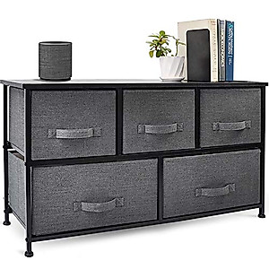 CERBIOR Wide Drawer Dresser Storage Organizer 5-Drawer Closet Shelves, Sturdy Steel Frame Wood Top with Easy Pull Fabric Bins for Clothing, Blankets - Charcoal