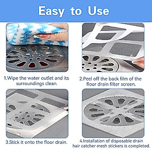 30 Pcs Floor Drain Stickers, 4" X 4" Disposable Shower Floor Drain Cover, Shower Drain Hair Catcher Mesh Stickers for Kitchen Sink, Bathroom, Laundry
