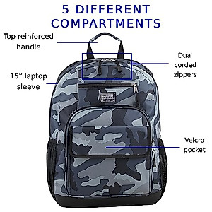 Eastsport Travel Backpack Large Tech Laptop Bag for Work, Gym, Hiking, Midnight Camo