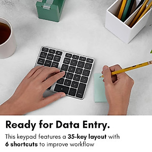 Macally Bluetooth Number Pad for Laptop - Slim Aluminum Design - Rechargeable Wireless Numeric Keypad - 35 Key Numpad Keyboard for Data Entry - for Mac, MacBook Pro/Air, iPad, iPhone, iOS, PC, Android