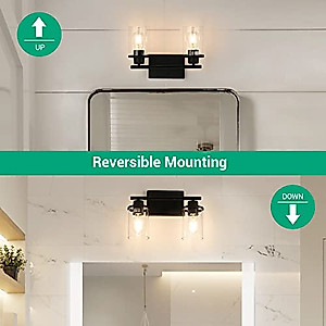 EDISHINE Bathroom Light Fixtures, 2 Light Bathroom Vanity Light with Clear Glass Shades, Matte Black Vanity Lights for Bathroom, Powder Room, Vanity Table, Bedroom, Kitchen (E26 Base), ETL Listed