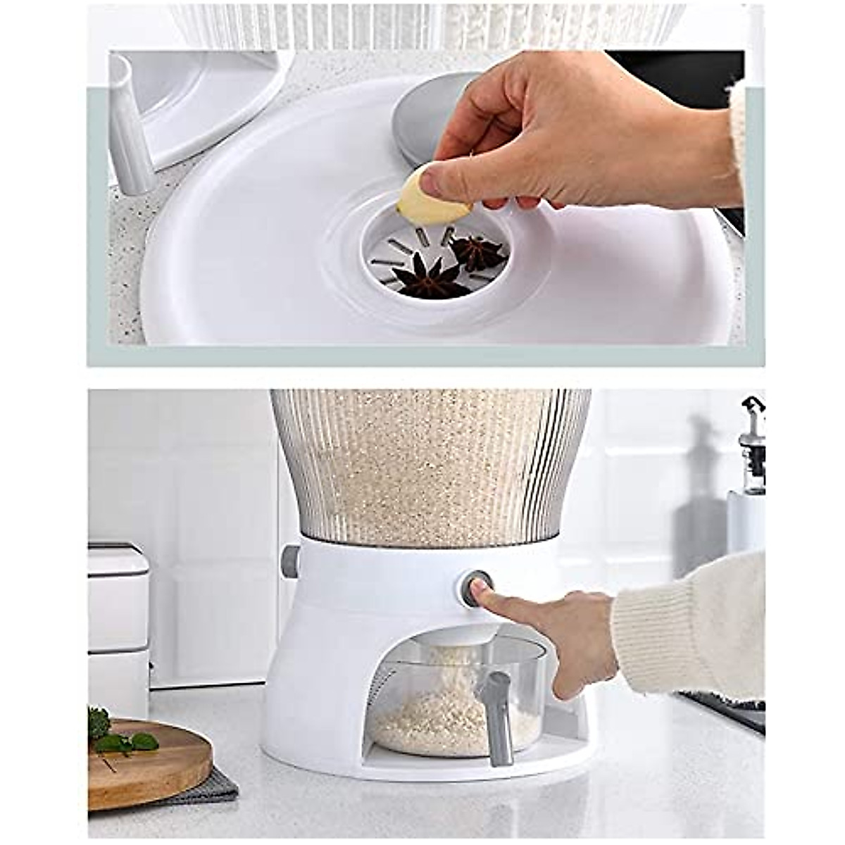 Fen Yun Food Grain Storage Container,Wall-Mounted Rice Storage Tank,Waterproof Moisture-proof Separate Rotating Rice Bucket (white)