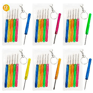 ArtCreativity 5 PC Mini Screwdriver Keychain Set, Pack of 12, Set Includes 5 Screw Drivers and Portable Pouch, Cool Birthday Party Favors for Boys, Girls, Adults, Goodie Bag Filler