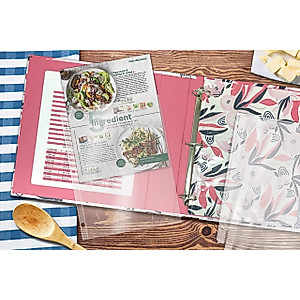 Better Kitchen Products Recipe Binder, Full Page 3 Ring Standard Binder Organizer Set (with 50 Page Protectors & 12 Category Divider Tabs) 11.5" x 12" Floral Design