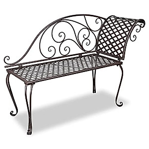 vidaXL Patio Chaise Lounge Garden Ourdoor Lawn Backyard Bench Seating Seat Home Furniture Home Brown Metal Antique Scroll-Patterned