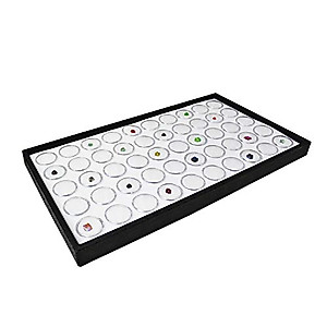 Ikee Design White Foam Gem Jars Showcase Stackable Display Tray for Collectibles, Home Organization Storage Box with 50 Gemstones and Bead Storage Jars, White Foam/Black Tray