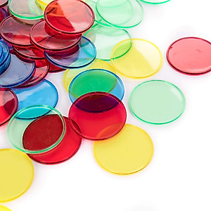 100 Jumbo 1.25" Bingo Chips for Large Print Cards - Educational STEM Resource - Large Translucent Colored Counting Markers