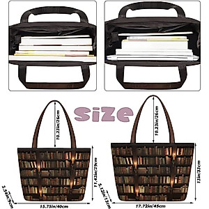 AUUXVA Women Tote Bag Medium Handbags Library Bookshelf Pattern Shoulder Bags with Zipper Satchel Bags Purse for Work Travel Beach Shopping School Gift Bags