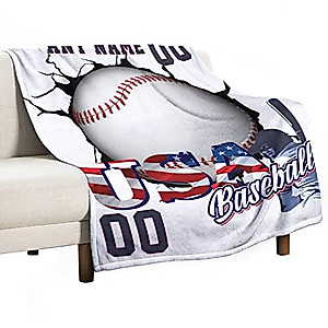 Baseball Blanket Personalized Name Blanket for Kids Adults Custom Baseball Blankets with Name Sports Customized Throw Blanket for Boys Mens Gifts 30"*40"