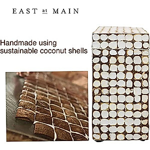 East at Main Rectangle Side Table - Real Coconut Shell Mosaic Inlaid, Pre-Assembled, Natural Wood and Patina Finish, Storage Side Table(White/Rectangle)