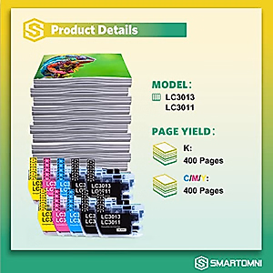 S SMARTOMNI LC3013 LC3011 Compatible Ink Cartridge Replacement for Brother LC 3013 LC 3011 Ink Cartridge Color 10-Pack (4K2C2M2Y) Set for Brother MFC-J491DW MFC-J 497DW MFC-J 690DW MFC-J895DW Printer
