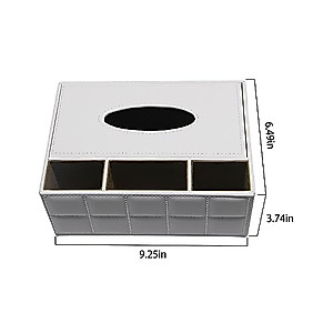 AOSFYSRR Rectangular Tissue Box Cover,Modern Tissue Storage Box,Multifunctional Tablet Stand Organizer with 3-compartments for Pens,Cellphone,Remote Control,Suit for Office/Home/Hotel (White Grid)