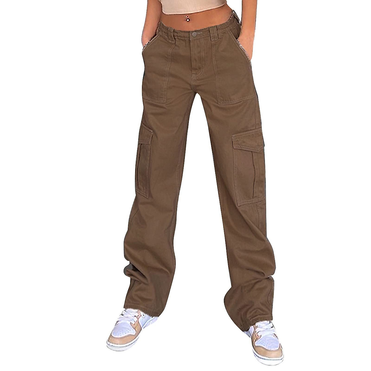 JMMSlmax Y2k Baggy Women Vintage Cargo Trousers Wide Leg Straight Pants 90s Goth Sexy Low Rised Jogger Sweatpants Streetwear