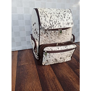 Cowhide Backpack Hair On | Fur Leather Diaper Backpack Rucksack / Knapsack Travel Shoulder Bag / Cow Skin Baby Bags (Grey White Backpack), 9'' D X 10.5'' W X 15'' H