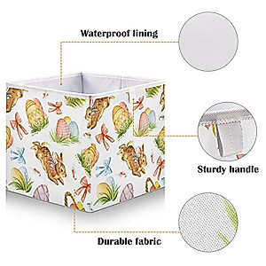 Spring Easter Bunny Storage Basket Storage Bin Square Collapsible Shelves Basket Fabric Storage Organizer for Office Bedroom ClothesToys