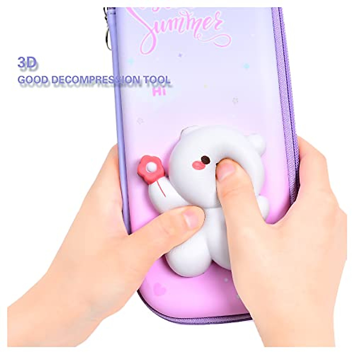 GANNEPIE 3D Decompression Stereo Cartoon Cute Pencil Case Holder EVA Carrying Pen Bag Pouch Simple Stationery for Adults Kids Purple Bear