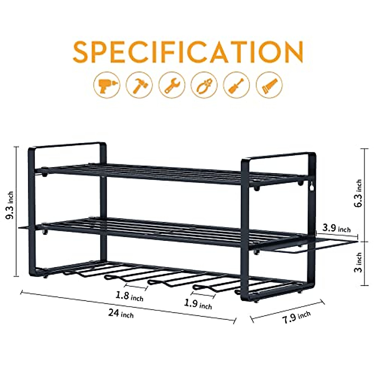 THILEMON Power Tool Organizer, 3 Layers 5 Drill Holder Of Heavy Metal Power Tool Organizer Wall Mount, Garage Organizatio， Power Tool Organizer