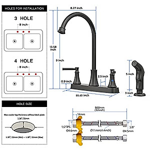 GOWIN Matte Black Kitchen Faucet,2 Handle Kitchen Sink Faucet with Side Sprayer,3 or 4 Hole Kitchen Faucet for Rv Camper Sinks,High Arc Stainless Steel 8 Inch Centerset Faucet