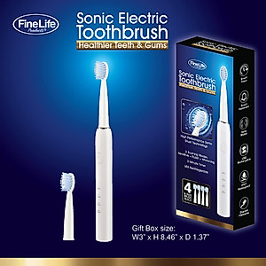 FineLife Products 3 Modes Sonic Power Electric Toothbrush for Healthier Teeth and Gums - USB Rechargeable - 19000 Rotation Per Minute with 4 Bonus Brush Heads, Oral Care Whitening - White