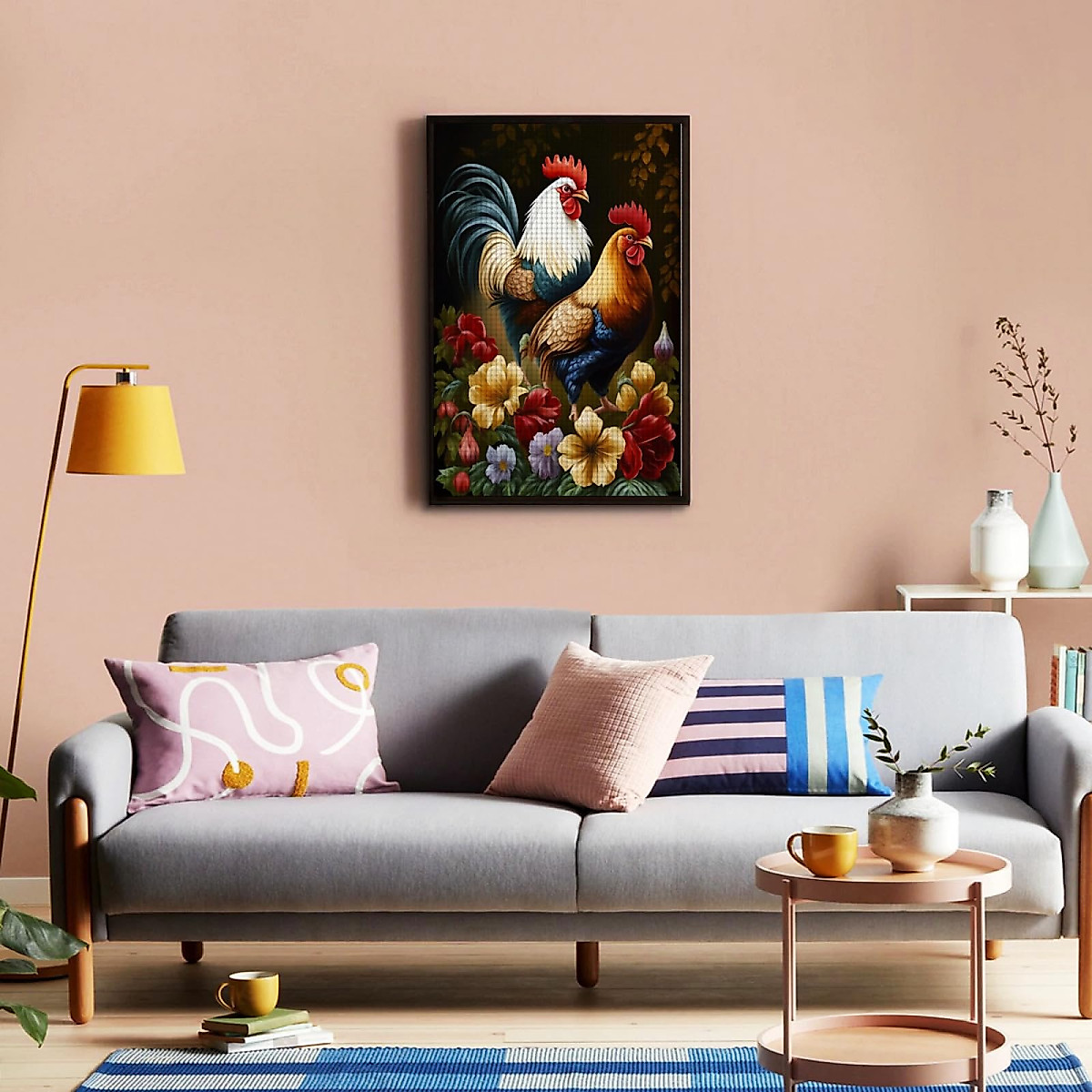 WEASYYDS Diamond Painting Kits Floral Roosters Flower Chicken Diamond Painting Art for Beginners Full Round Drill Diamond Art for Wall Decor Gift (8x10inch)