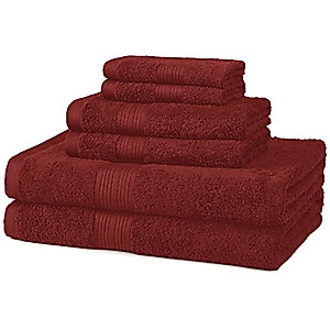 Amazon Basics 6-Piece Fade Resistant Bath towel, Hand and Washcloth Set - Crimson, 14.25" L x 10.85" W