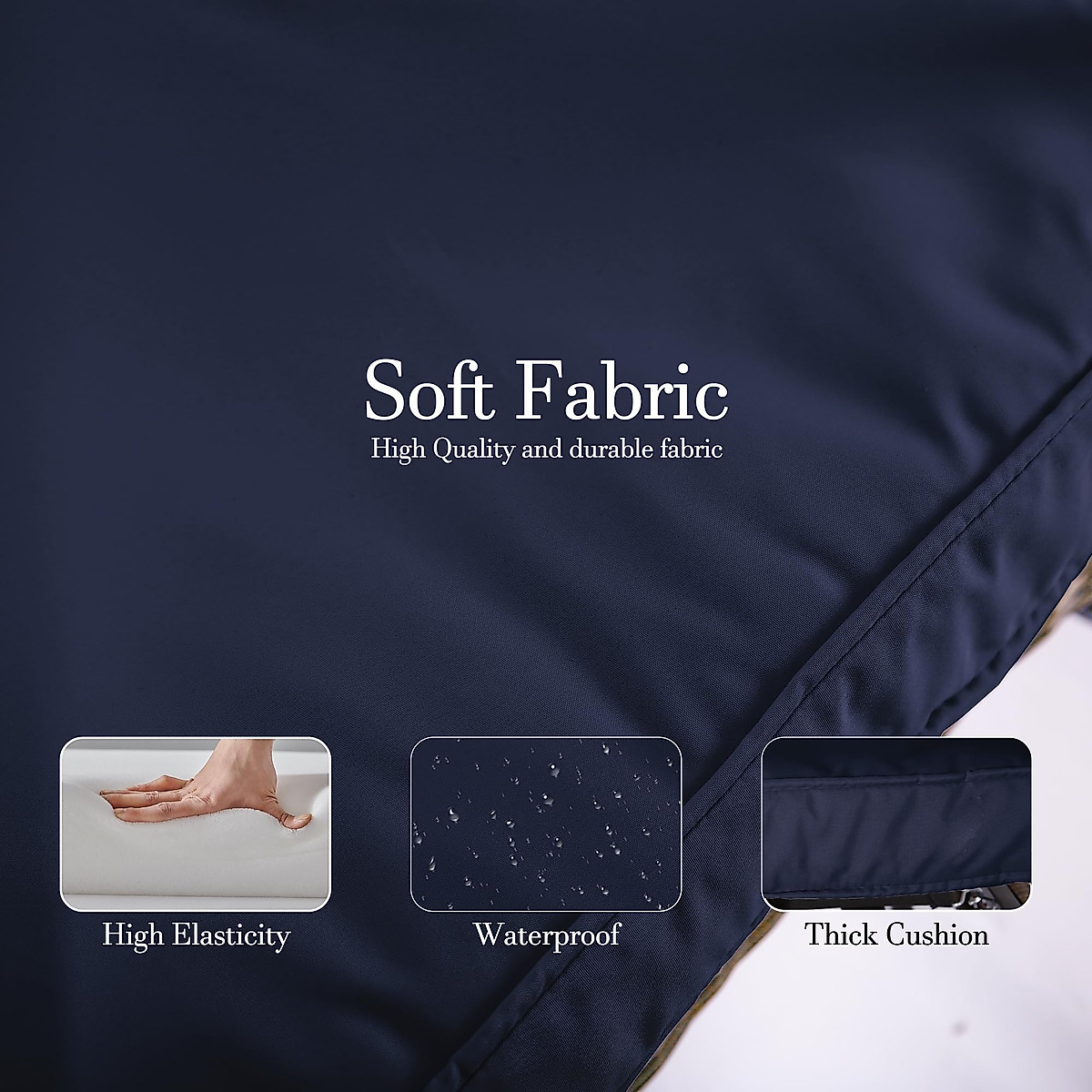 MAXPRIME 3 Pieces Outdoor Wicker Rocking Chairs, Patio Rocking Chairs Set of 2 with Cushions, 3 Piece Patio Set, Outdoor Patio Furniture for Porch, Backyard, Bistro, Blue