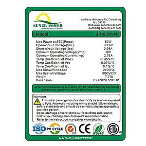 SUNER POWER 50 Watts Mono Crystalline 12V Solar Panel Kits - Waterproof 50W Solar Panel + Upgraded 10A Solar Charge Controller + 3-PCS SAE Cable Adapters for Car RV Marine Boat Trailer Off Grid System