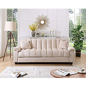Legend Vansen 82.7'' Velvet Loveseat with Storage Convertible Sofa Bed Sleeper for Living Room and Bedroom Sofabed, Beige