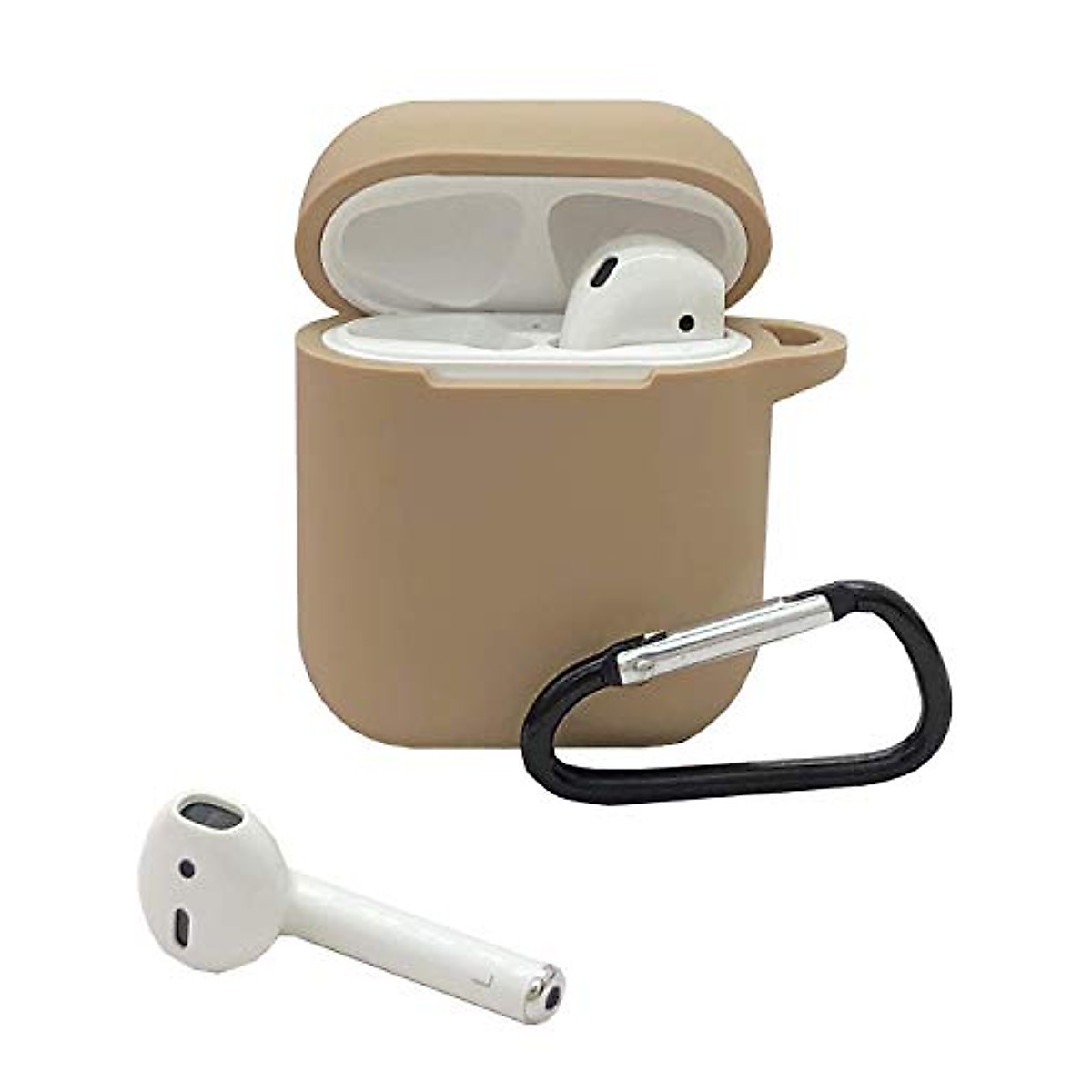 AirPods Case,with Keychain Easy Outdoors,HappyCover Thicken Shockproof 360° Protective Silicone Cover Skin with Integrated Dust Plug Compatible for Airpods Charging Case 2 & 1 (Milk Tea)